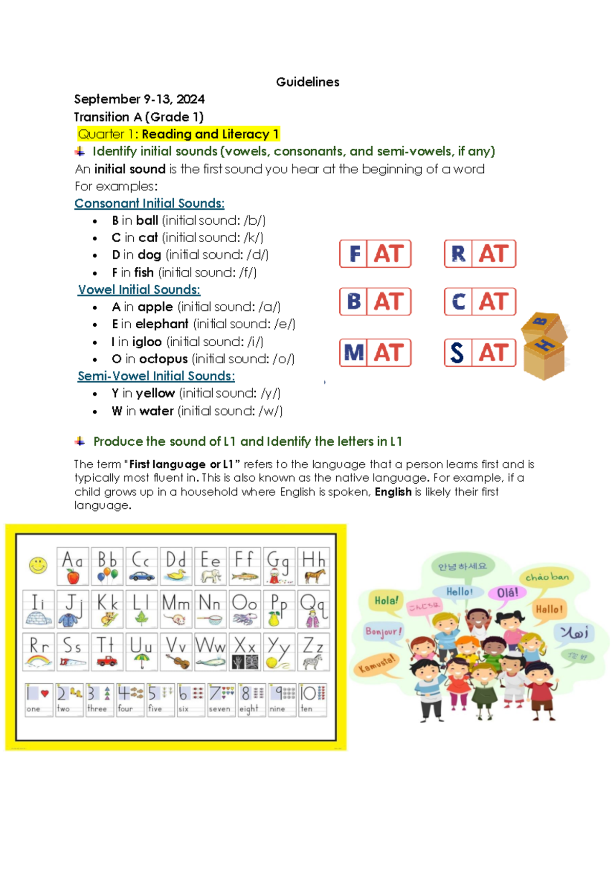 Grade 1 Guidelines SEPT 9-13 - Guidelines September 9-13, 2024 ...