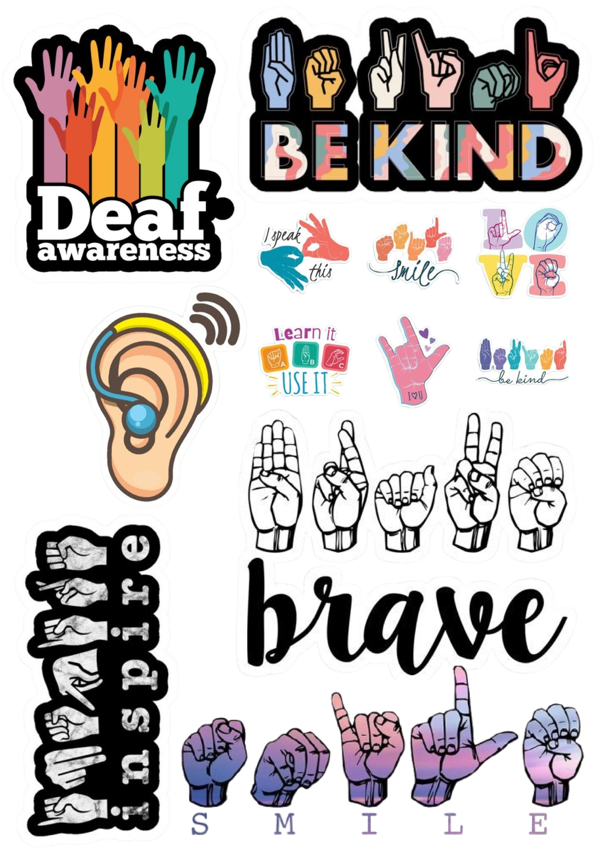 Stickers learning - Contemporary Arts - BE KIND Deaf speak awareness ...