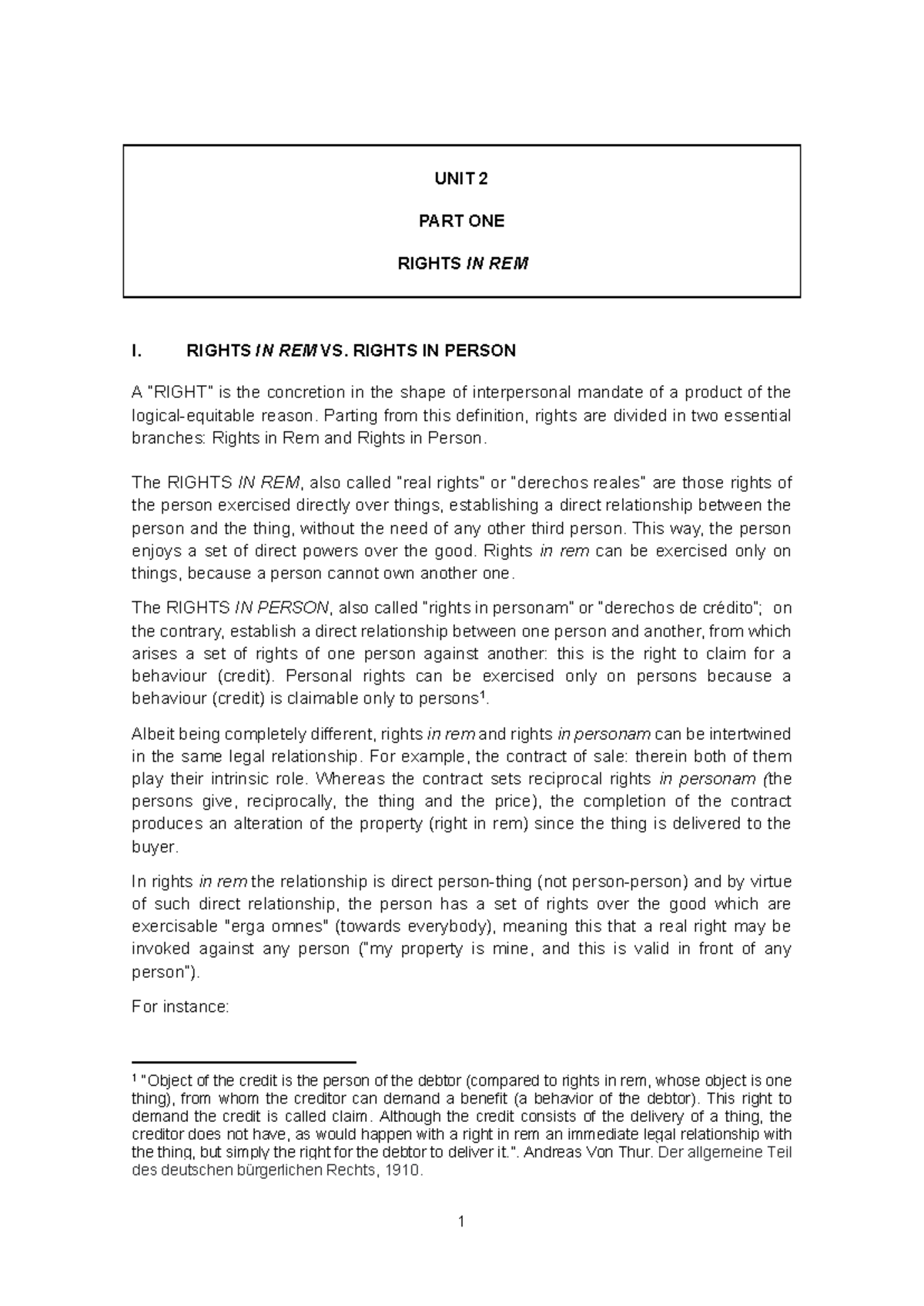 UNIT 2: Rights in Rem vs. Rights in Personam - Comprehensive Overview ...