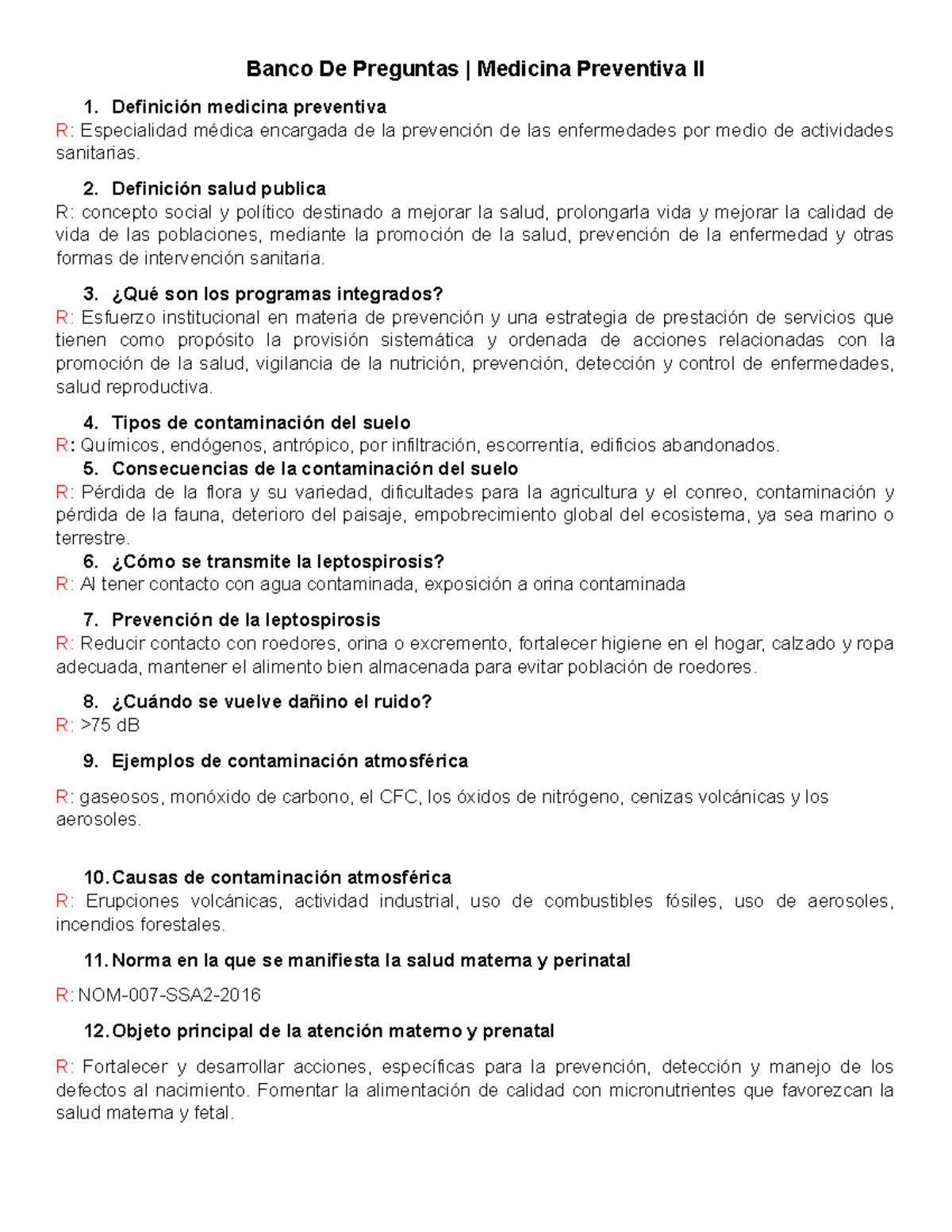 Banco de Preguntas - Medicina Preventiva II y Salud Pública - Studocu