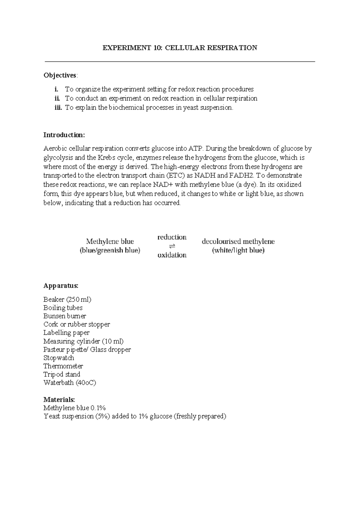 Lab Report: Bio Experiment 10 - Understanding Cellular Respiration and ...