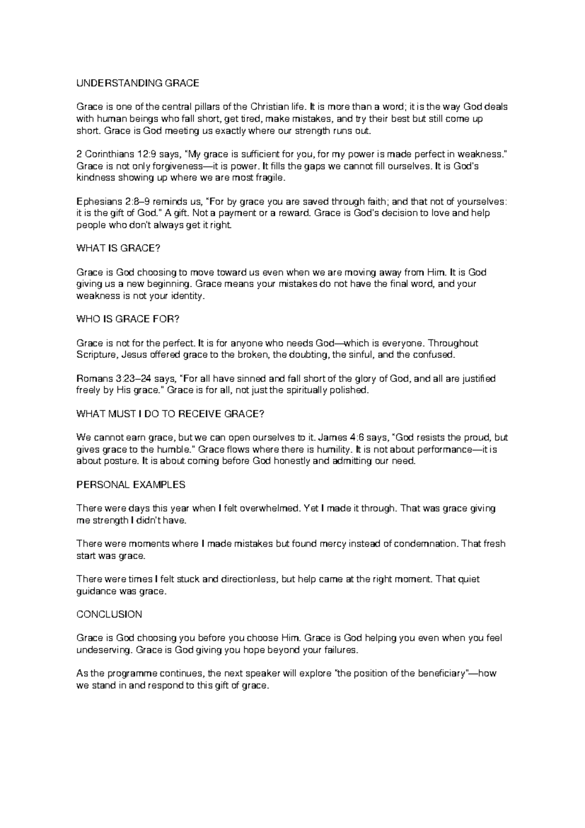 Understanding Grace - Christian Life Insights (Past Paper) - Studocu