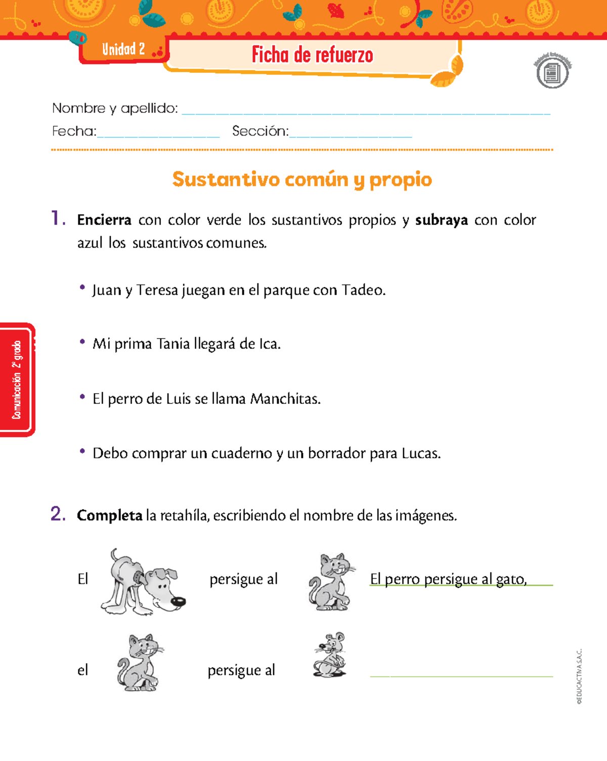 Refuerzo de Sustantivos Comunes y Propios - Comunicación 2º Grado - Studocu