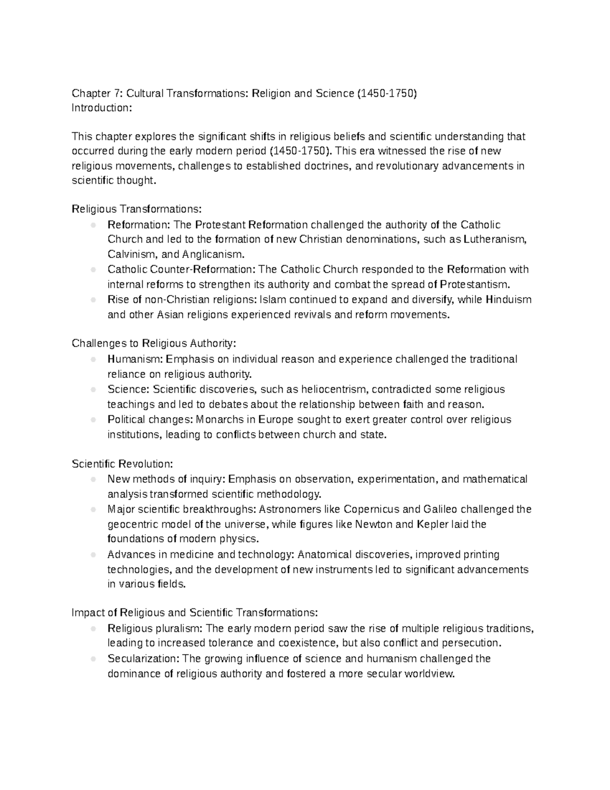 History CH7 Study Guide: Cultural Transformations in Religion & Science ...