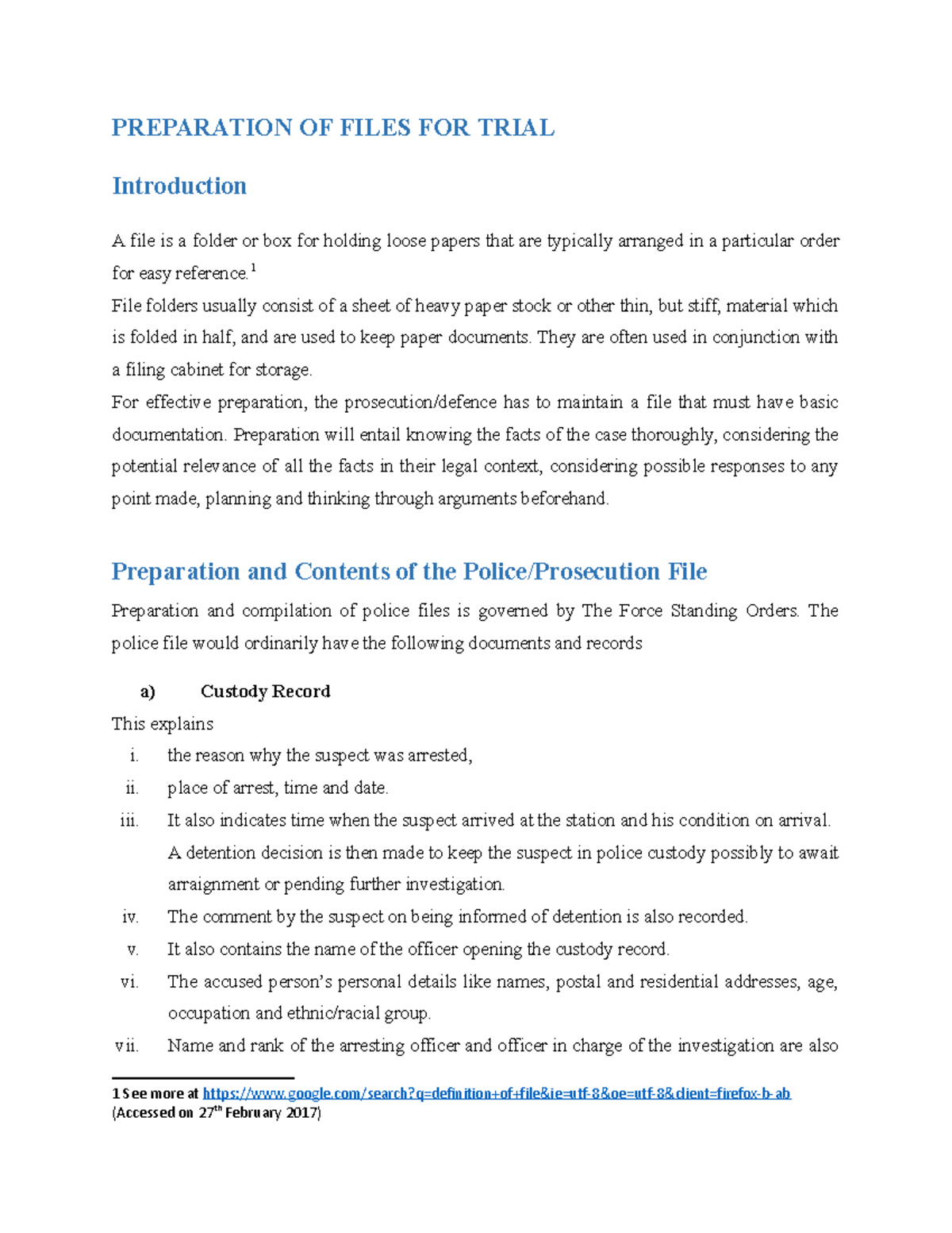 Preparation of Files for Trial: A Comprehensive Guide - Studocu