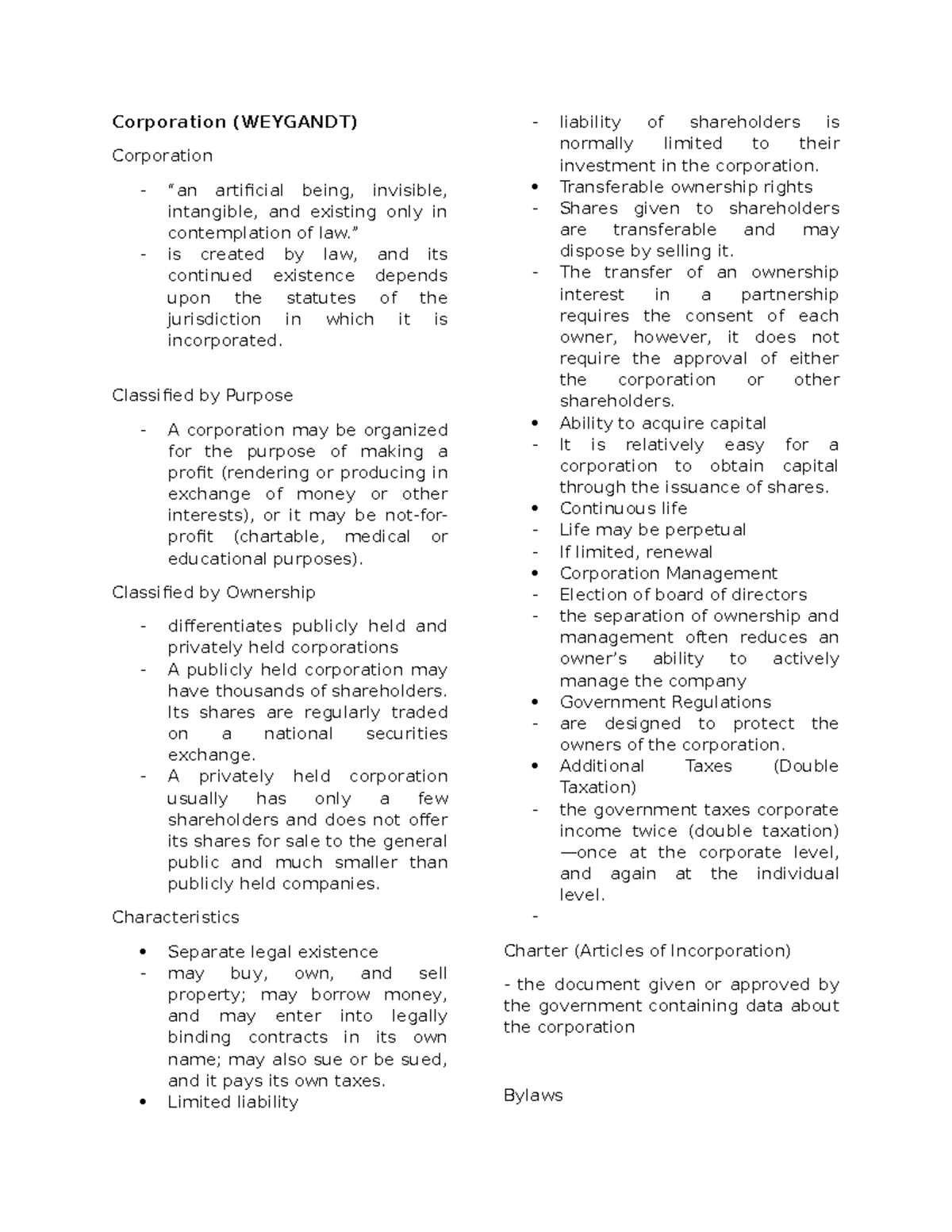 Corporation Overview and Key Concepts (WEYGANDT) - Studocu