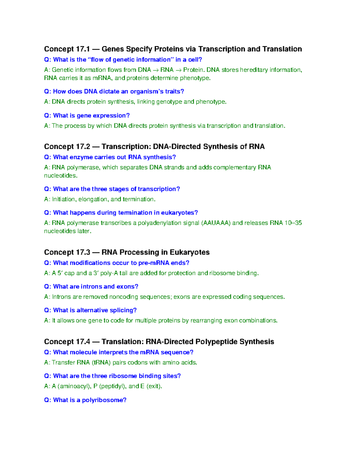 Chapter 17 Gene to Protein Flashcards: Transcription & Translation ...