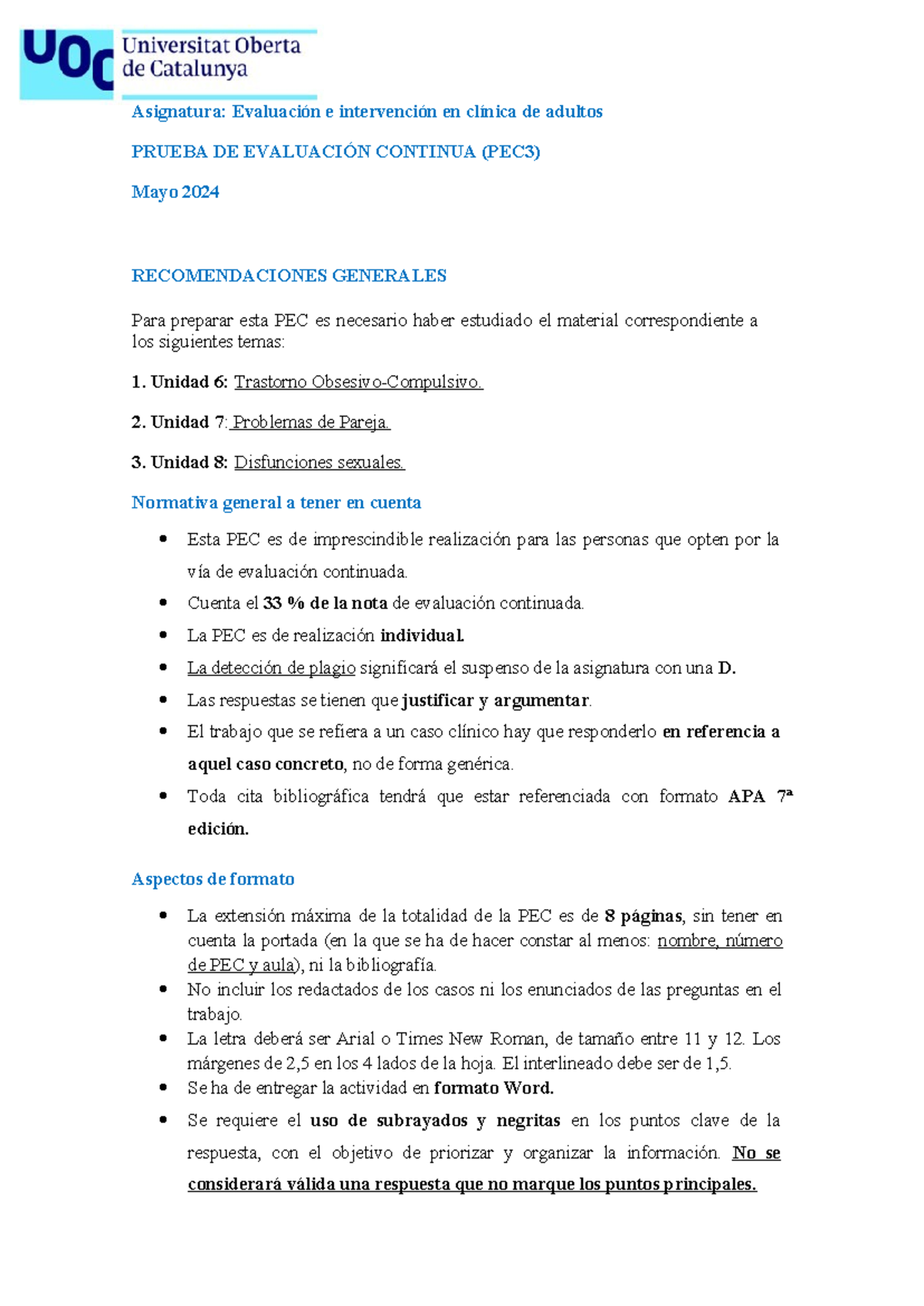 Respuestas PEC-3 - PRUEBA DE EVALUACIÓN CONTINUA (PEC3) Mayo 2024 ...