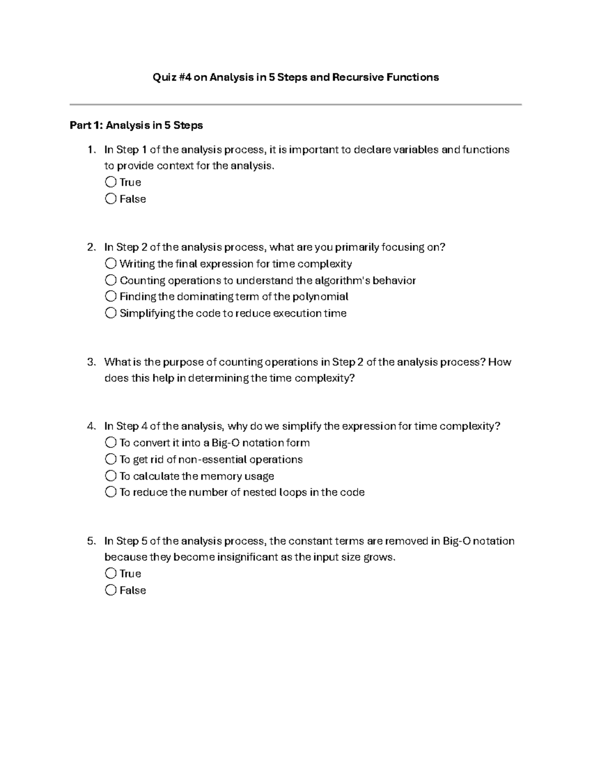 Quiz #4 - The quiz consists of true or false, multiple choice and short ...