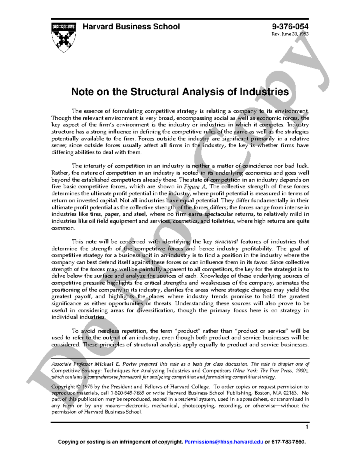Porter 2 - Note on Structural Analysis of Industries (HBS) - Studocu