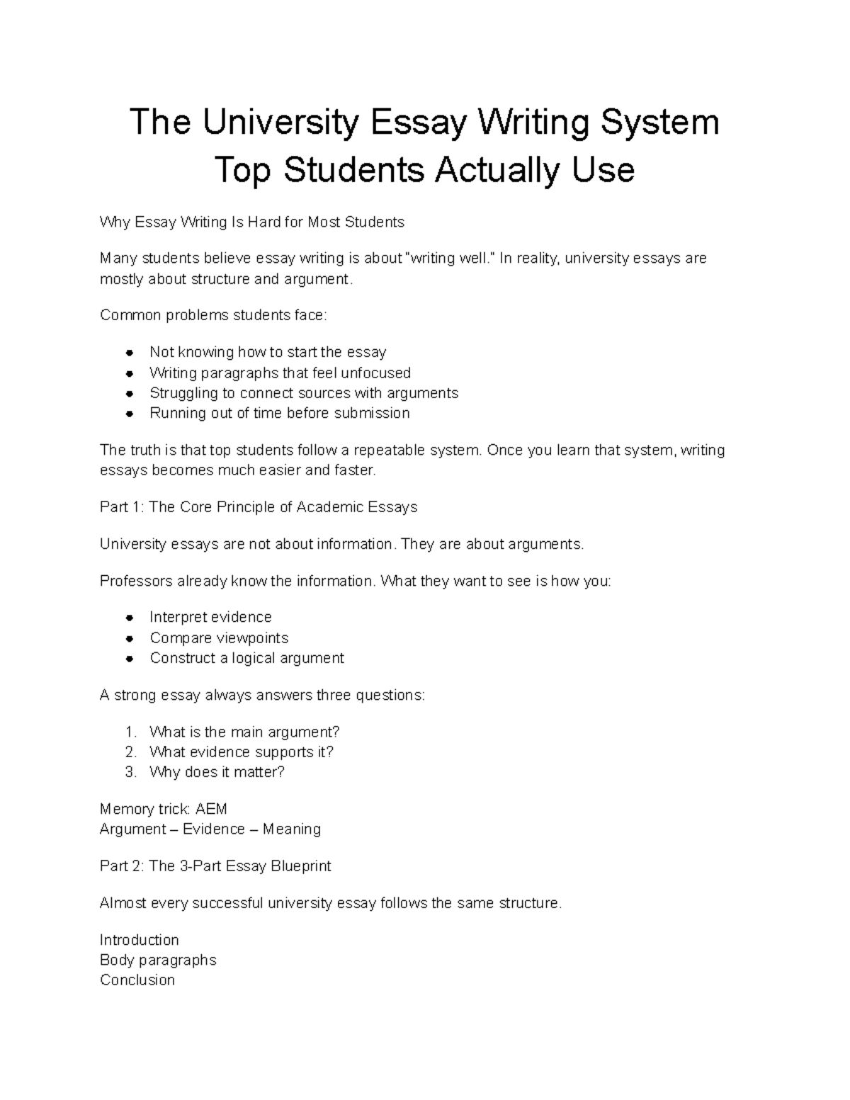 University Essay Writing System: Strategies for Success - Studocu
