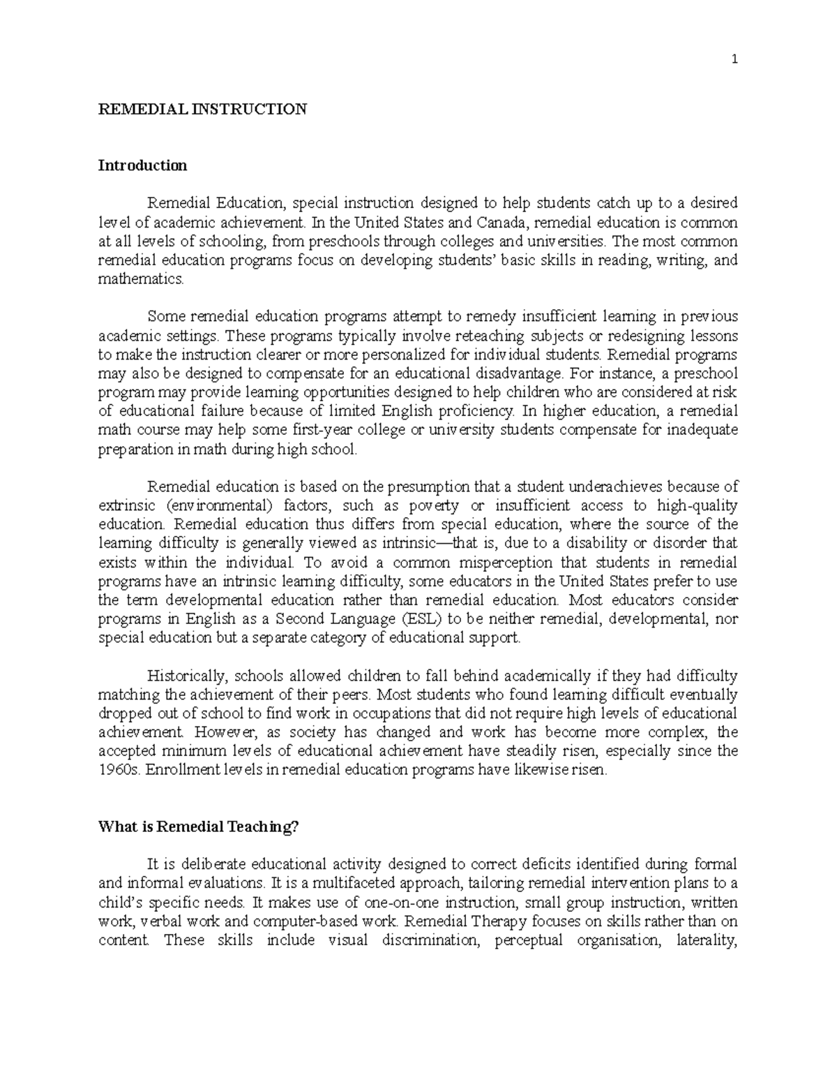 Remedial- Instruction - REMEDIAL INSTRUCTION Introduction Remedial ...