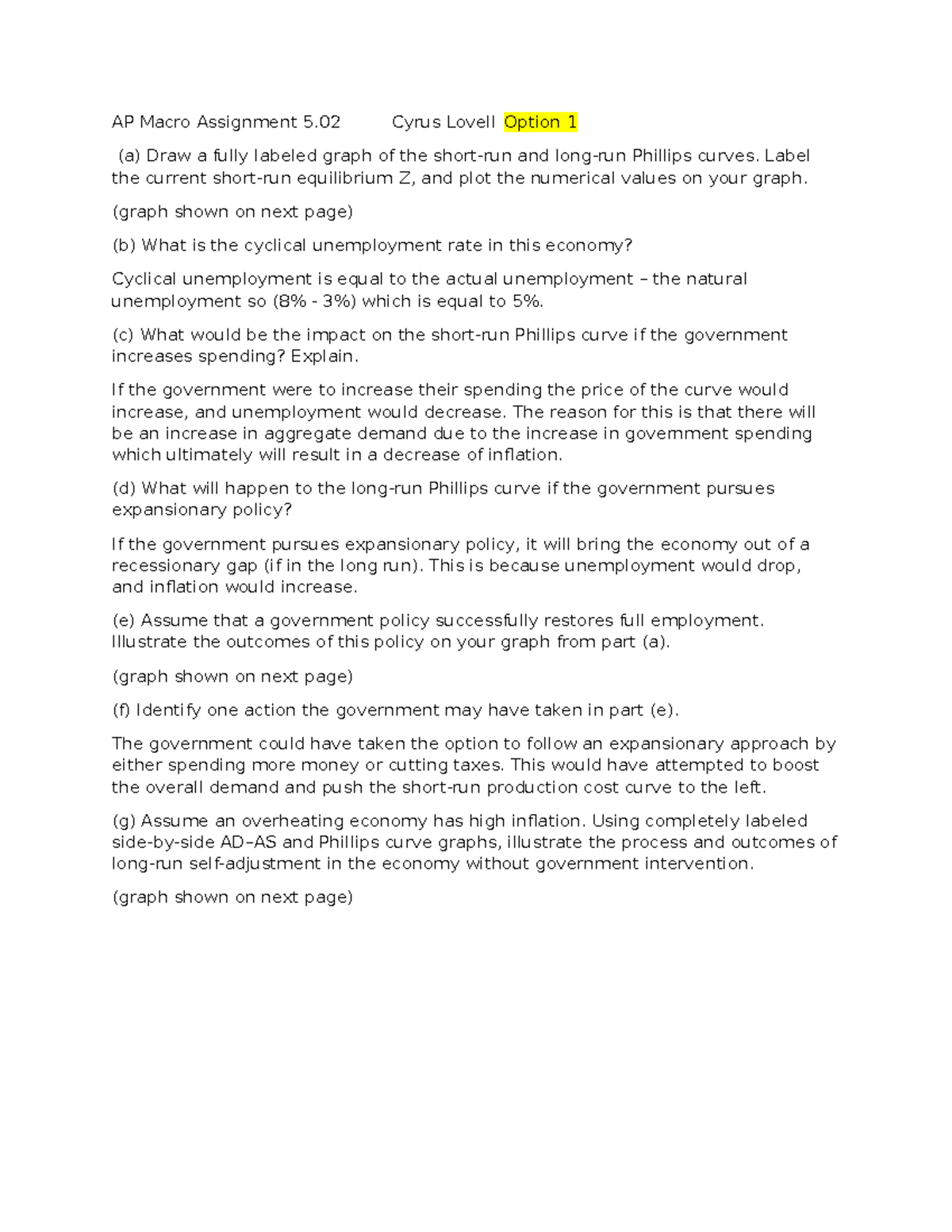 AP Macro Assignment 5 - Phillips Curves & Government Spending Impact ...