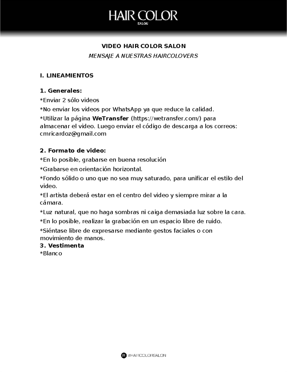 Guía de Grabación para Video HAIR Color Salon - Studocu