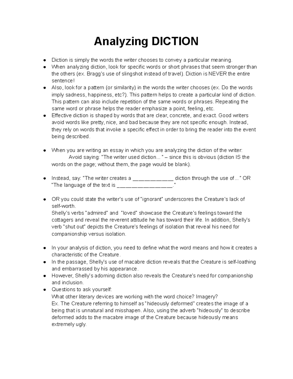 Analyzing Diction in Literature - III - Studocu
