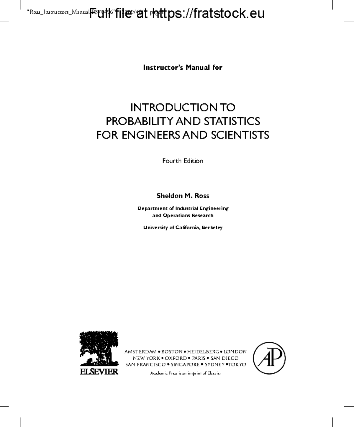 Instructor's Manual: Intro to Probability & Statistics (4th Ed) by Ross - Studocu