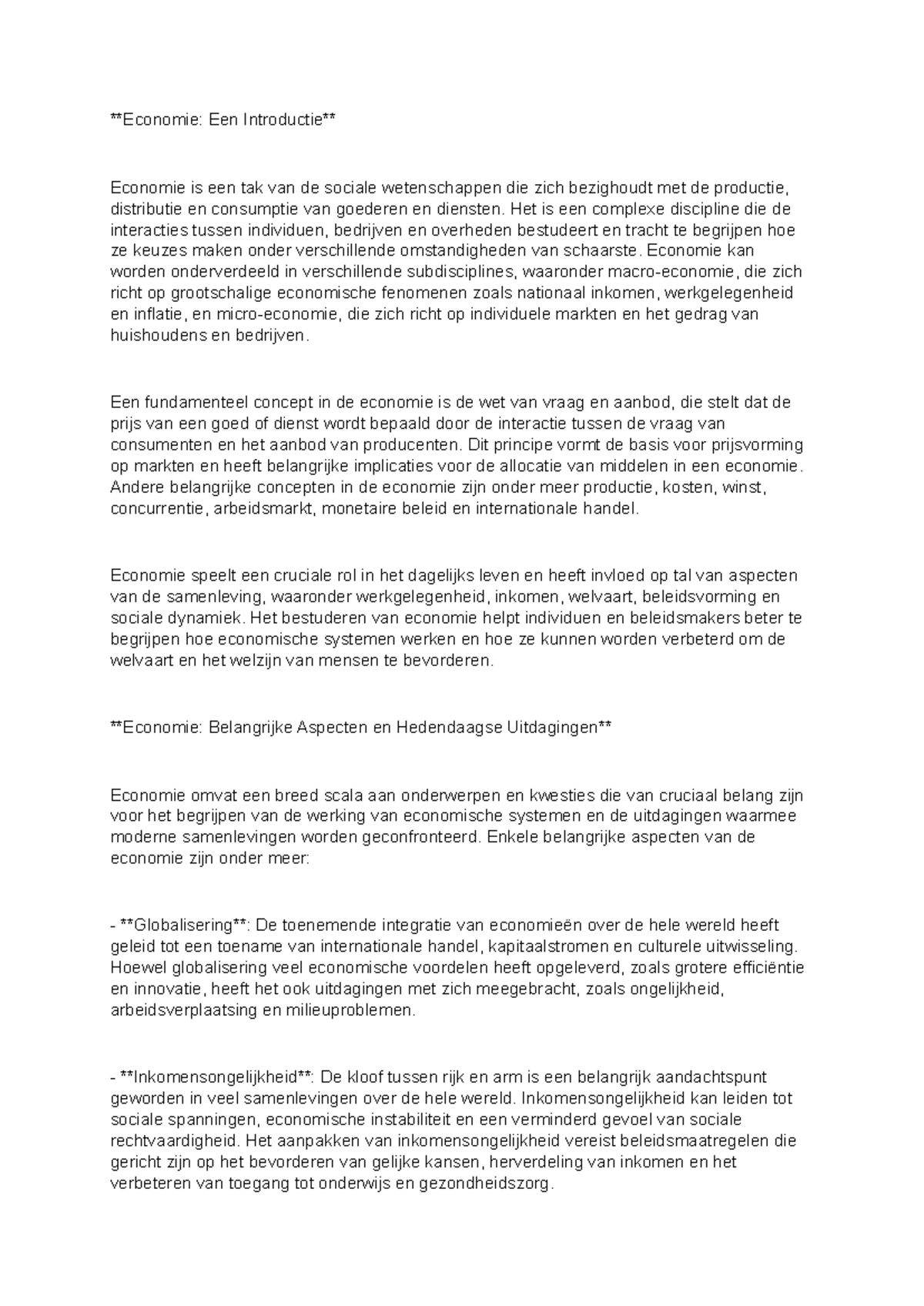 Economie: Introductie en Belangrijke Aspecten (ECO 101) - Studeersnel