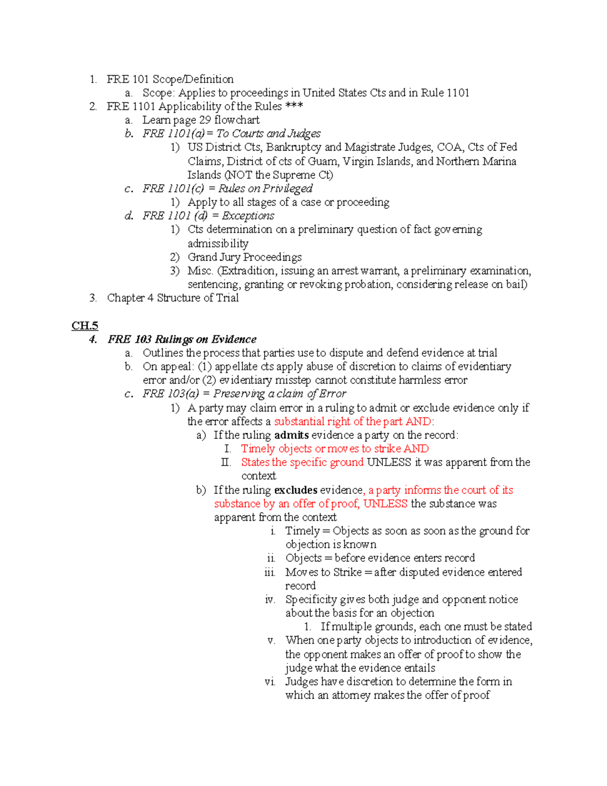 Evidence FRE 101-110 Midterm Notes: Key Rules & Application - Studocu