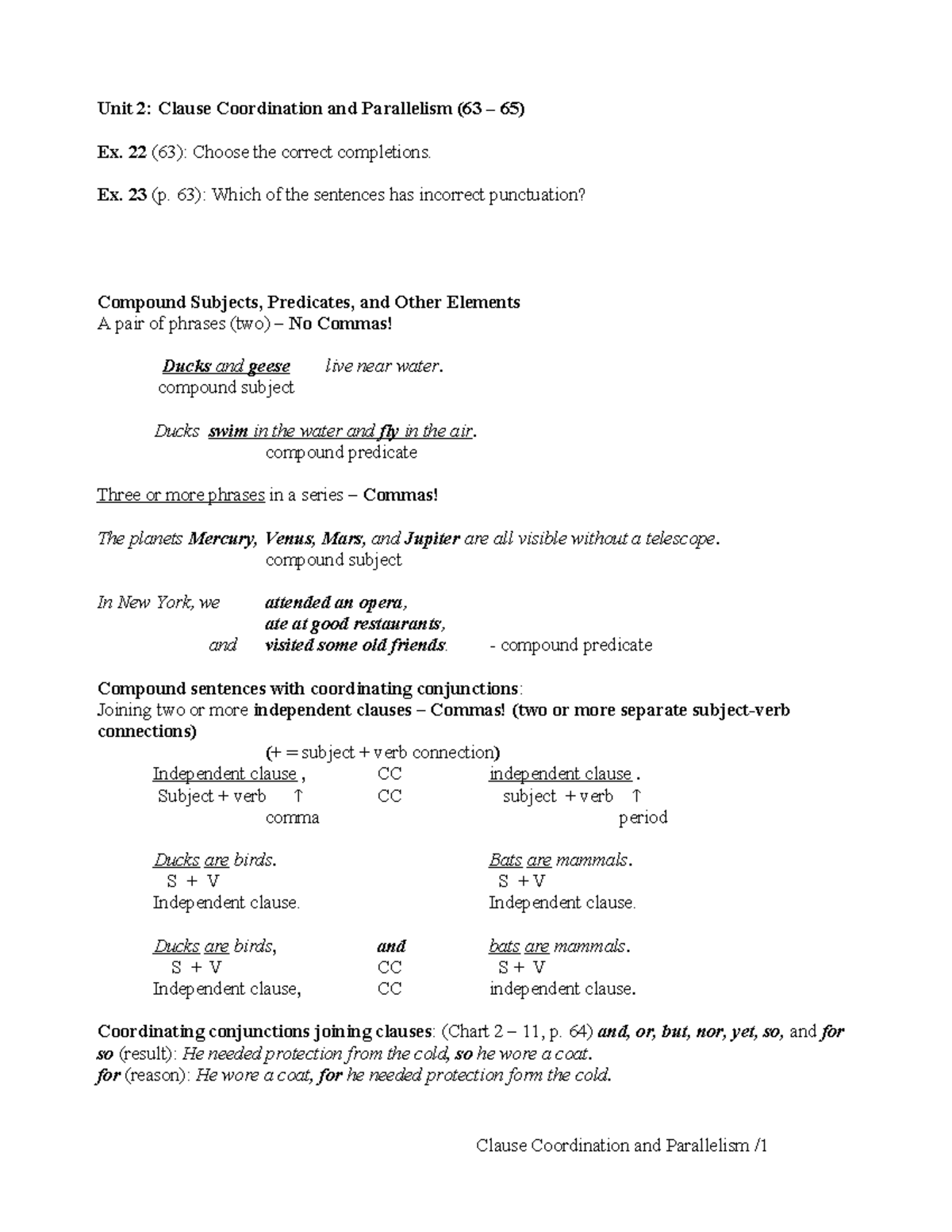 Unit 2: Clause Coordination & Parallelism Summary (63-65) - Studocu