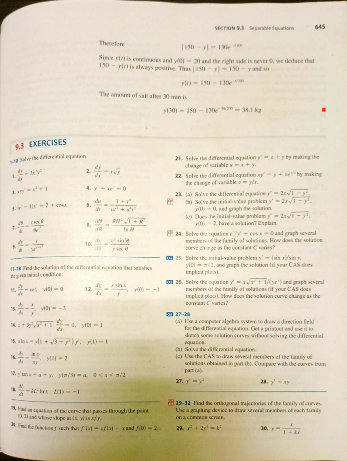 Tutorial Exercises 9: Separable Differential Equations and Solutions ...