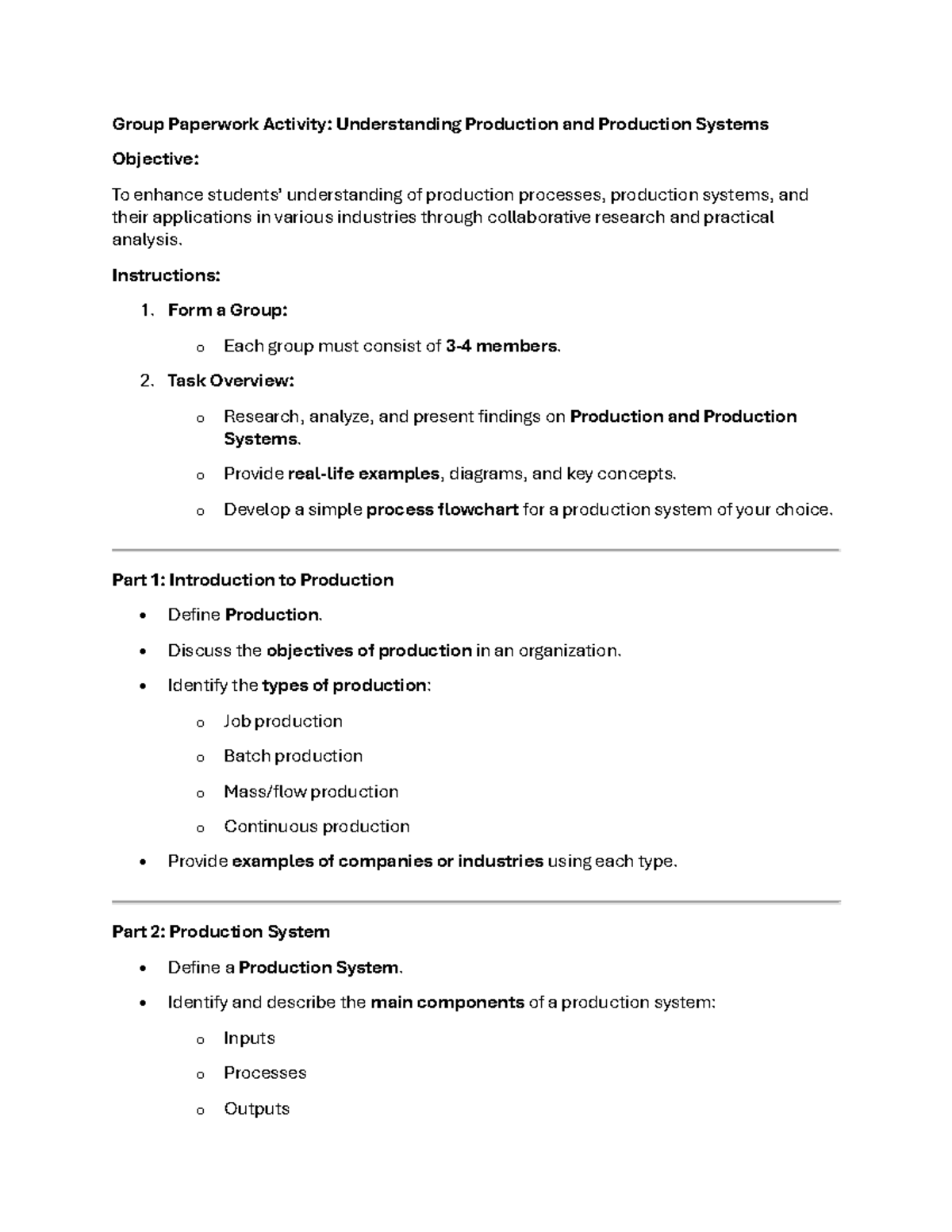 Group Activity: Understanding Production Systems and Processes - Studocu