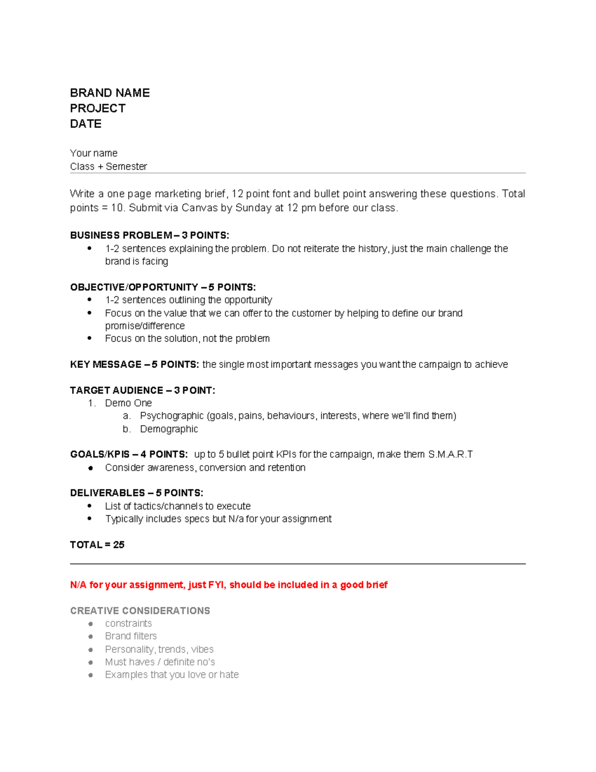 Brand + Marketing Brief Template (Project) - Studocu