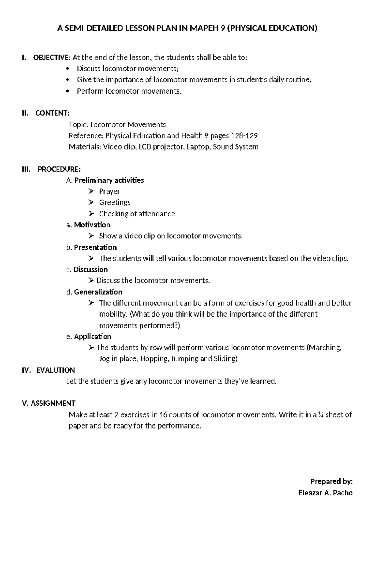 A SEMI Detailed Lesson PLAN IN MAPEH 9 - A SEMI DETAILED LESSON PLAN IN ...