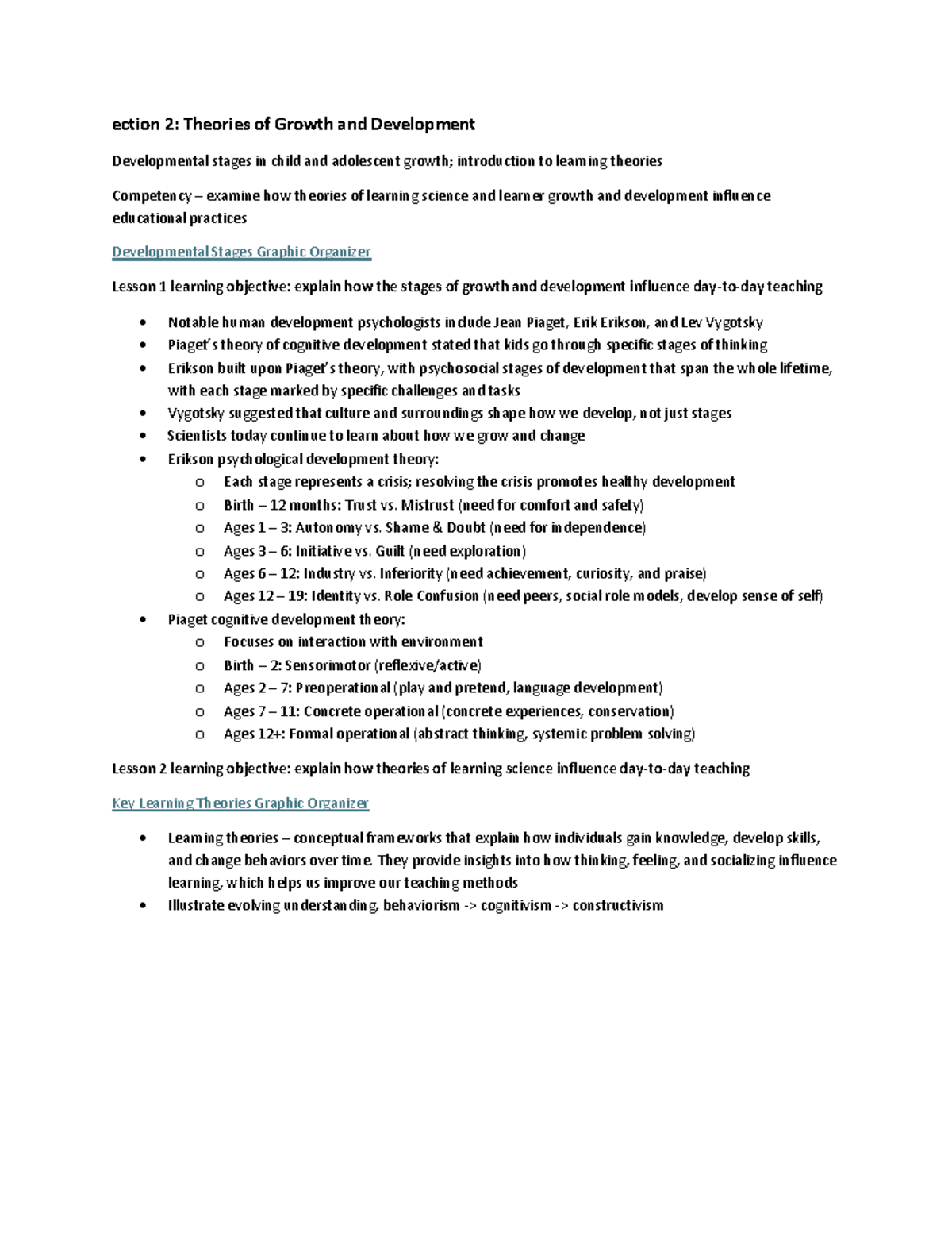 D664 Lesson 1: Theories of Growth & Development in Education - Studocu