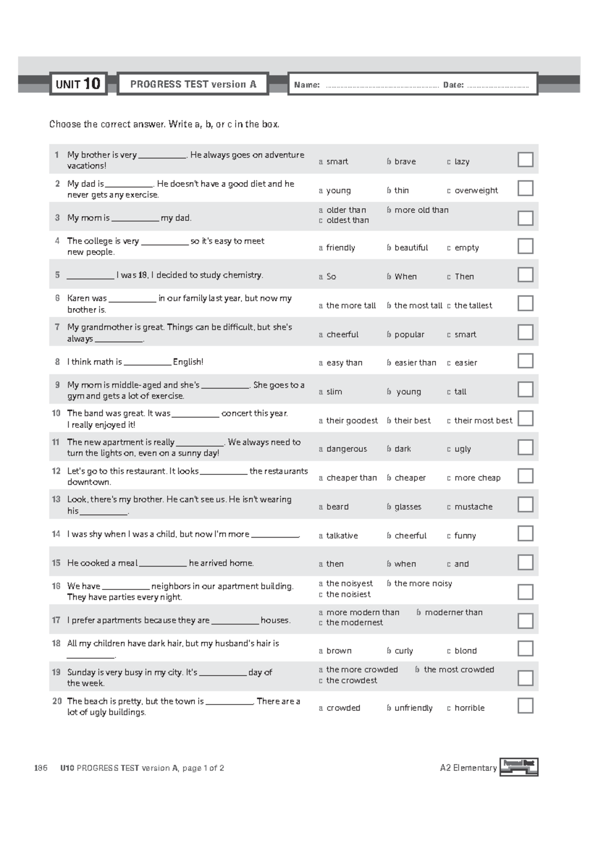 U10 - Personal Best (A2) Elm - Tests (Multiple-choice) - Choose the ...