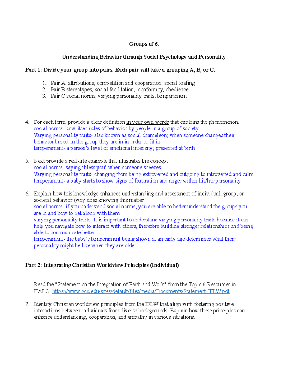 Social Psychology and Personality - Groups of 6. Understanding Behavior ...