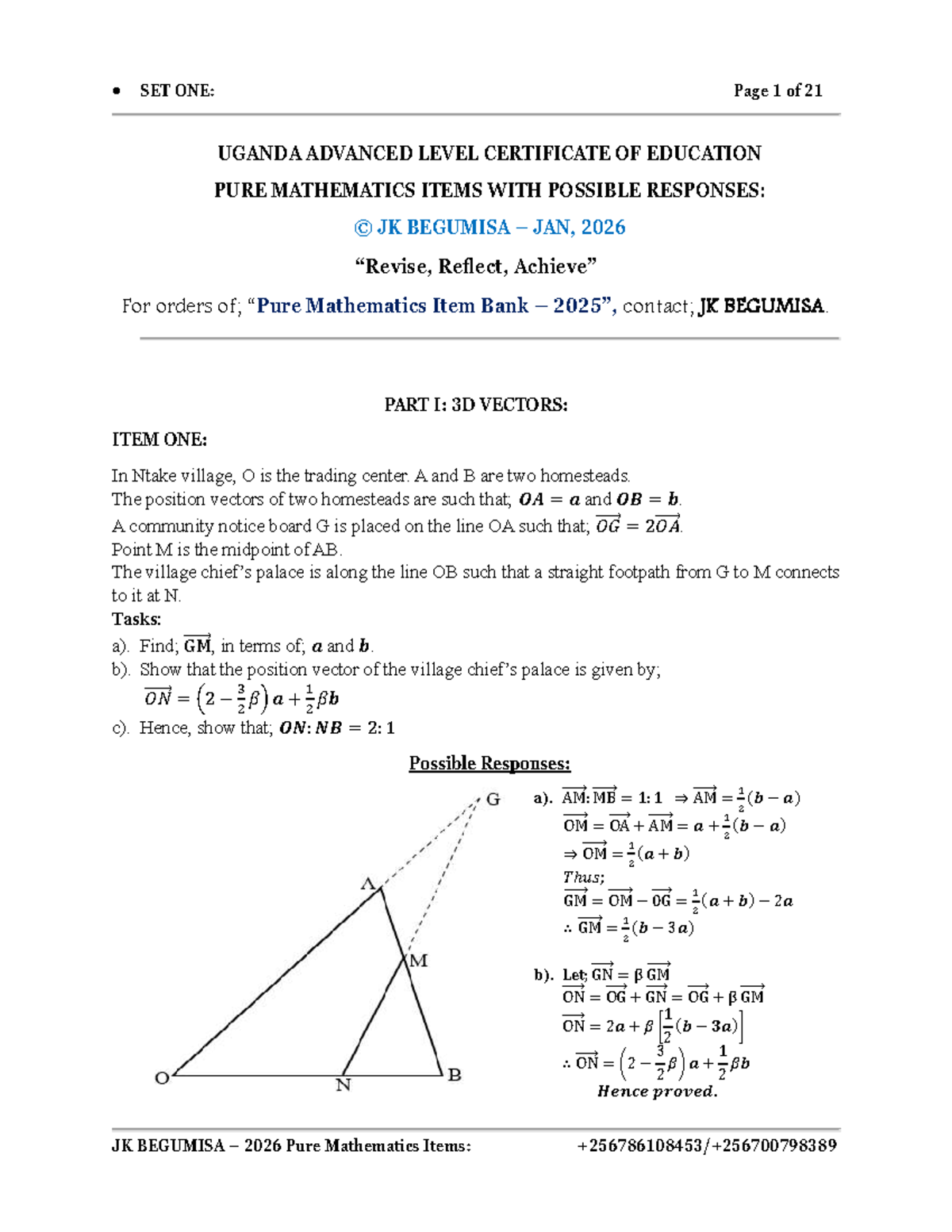 A Level Mathematics Item Bank: Pure Mathematics Set One - JK Begumisa ...