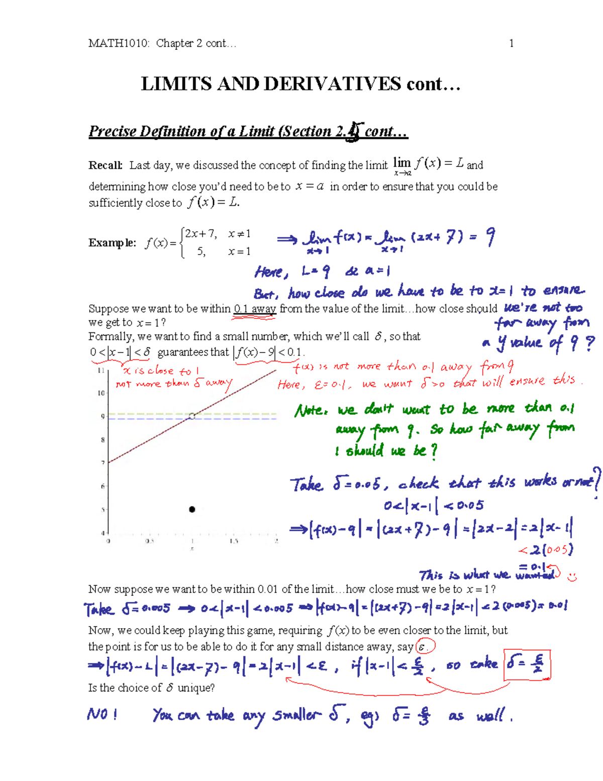 MATH1010: Chapter 2 - Limits and Derivatives Lecture Notes - Studocu