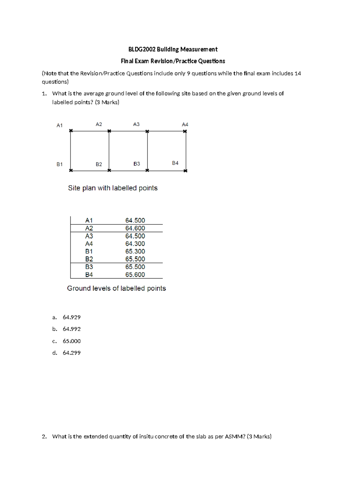 BLDG2002 Building Measurement Final Exam Revision Questions (9 of 14 ...