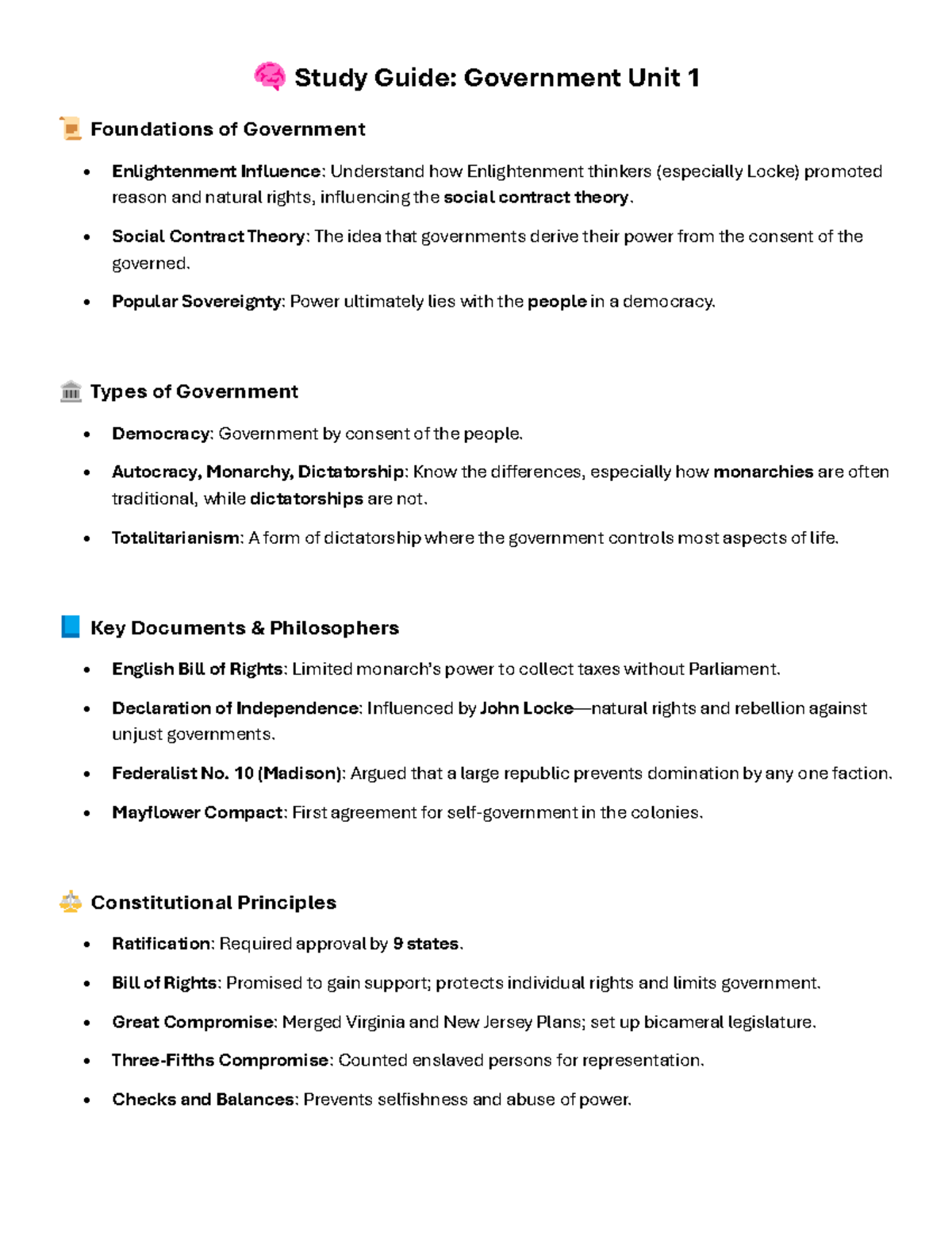 Foundations of Government: Study Guide for Unit 1 (GOV 101) - Studocu