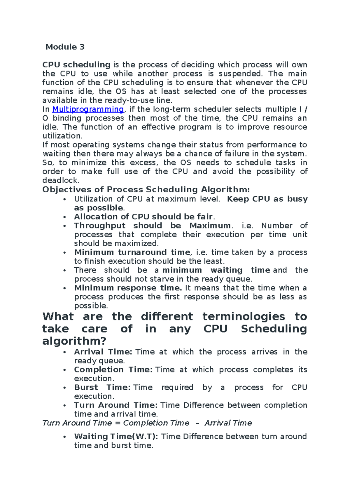 B34CF8B8: Module 3 - Understanding CPU Scheduling Algorithms - Studocu