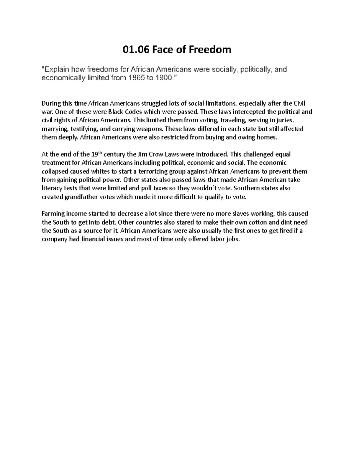 01.06 Face of Freedom - Assignment on African American Freedoms 1865 ...