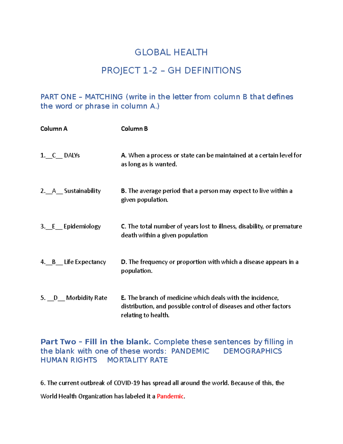 Project 1b - Global Health Definitions and Concepts Overview - Studocu