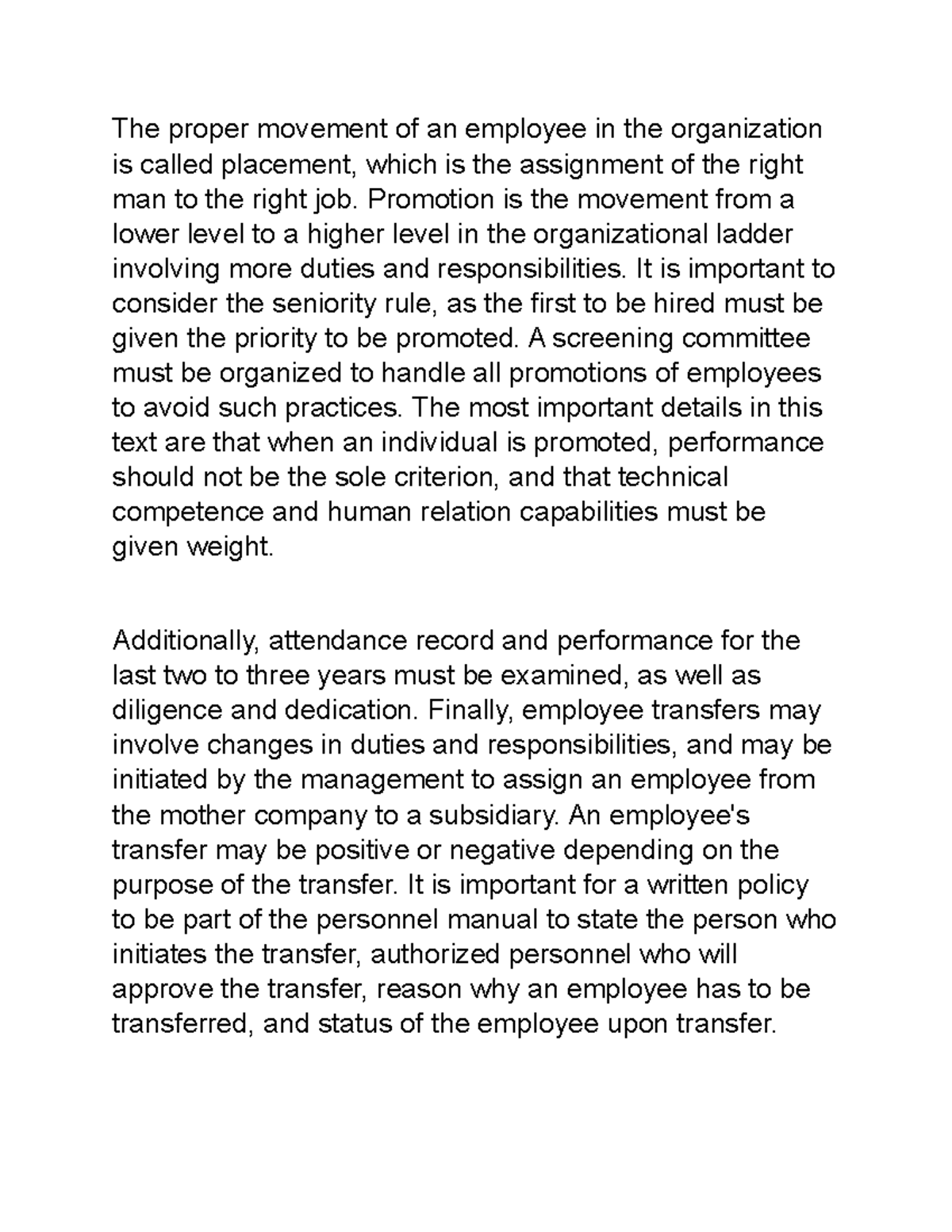 Changes IN Personnel Status - The proper movement of an employee in the ...