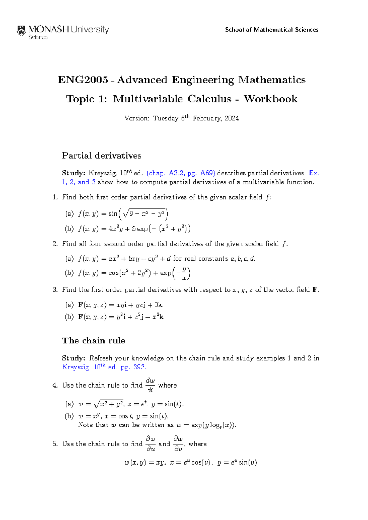 ENG2005 Exercises Book 1 1 Multivariable Calculus - School of ...
