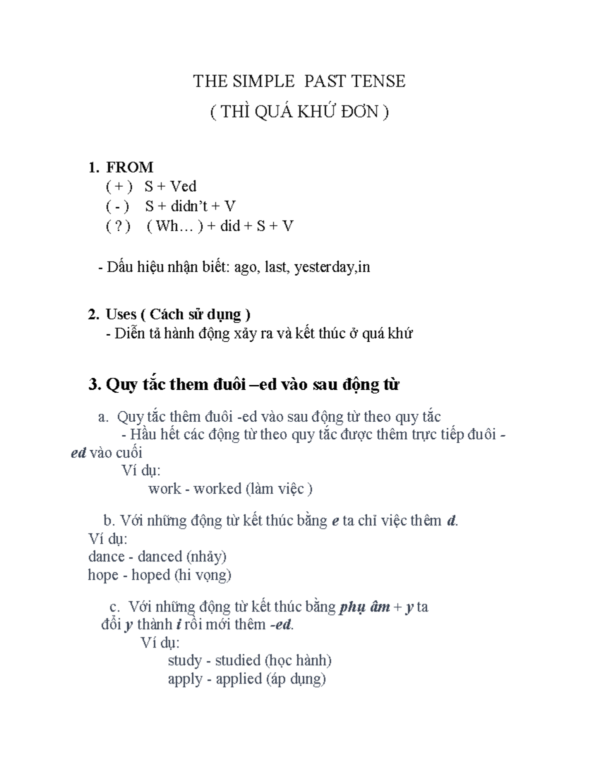 Simple Past Tense Overview - Key Rules and Examples (ENG 101) - Studocu