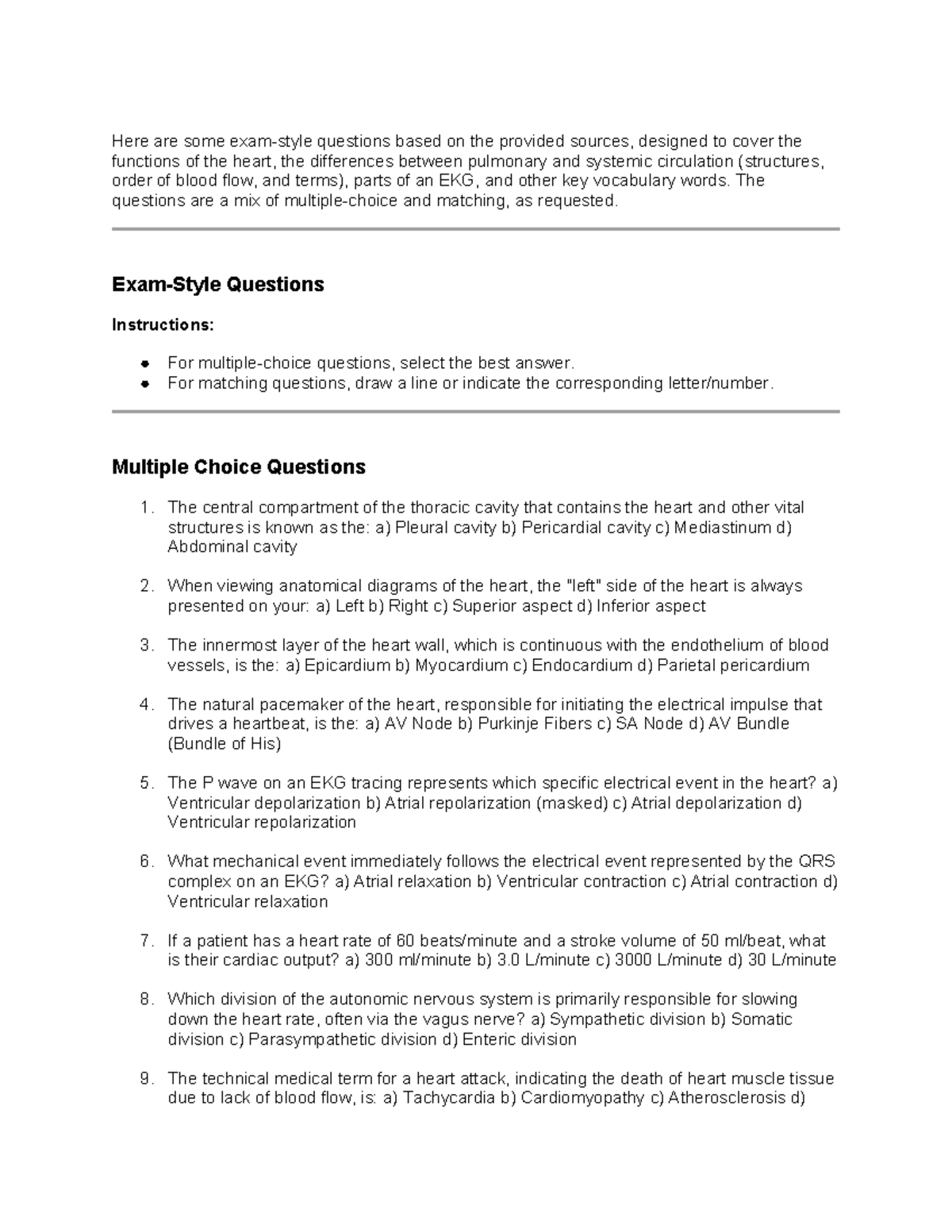 Exam-Style Questions on Heart Function & EKG (BIO101) - Studocu