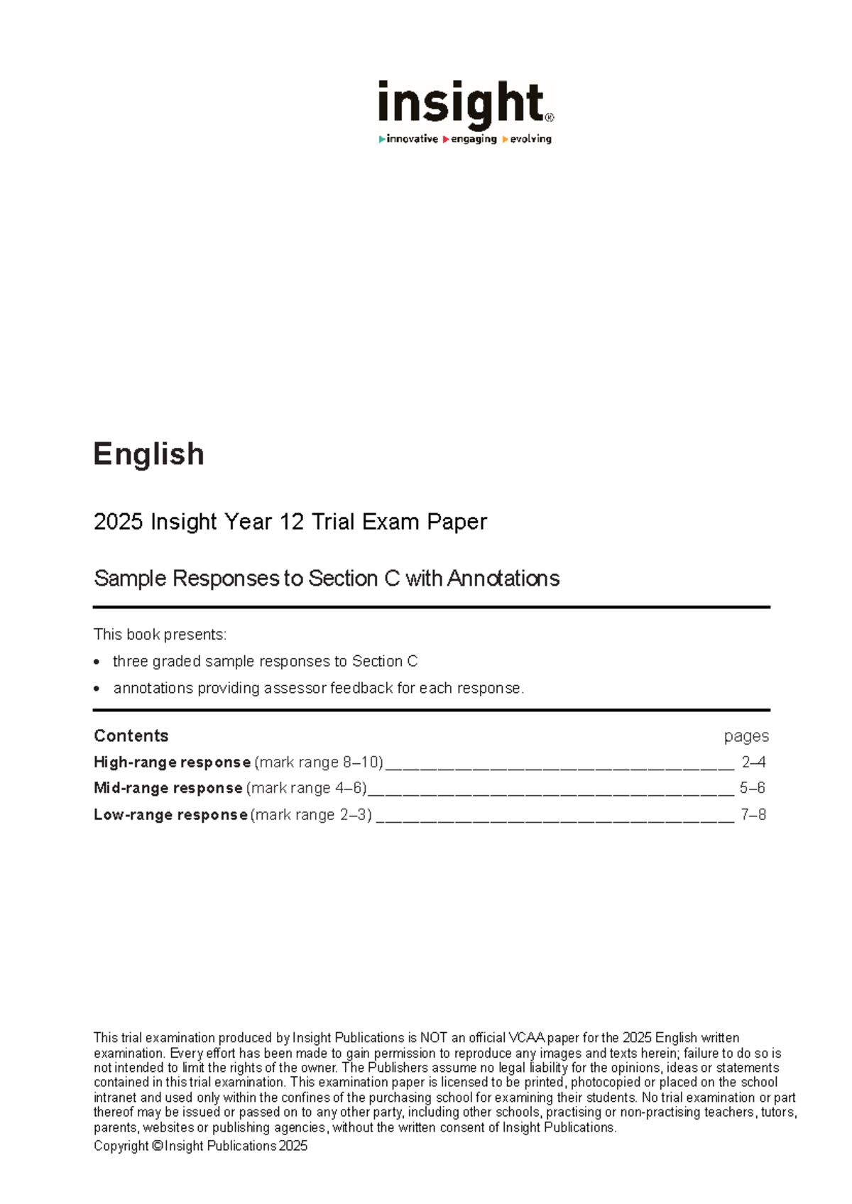 VCE English 2025 Year 12 Trial Exam: Section C Sample Responses & Annotations - Studocu