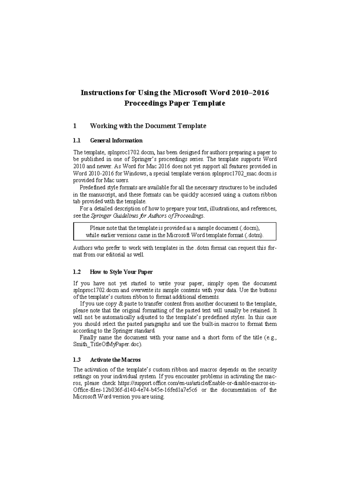 Springer Proceedings Paper Template Guide for Word 2010-2016 - Studocu