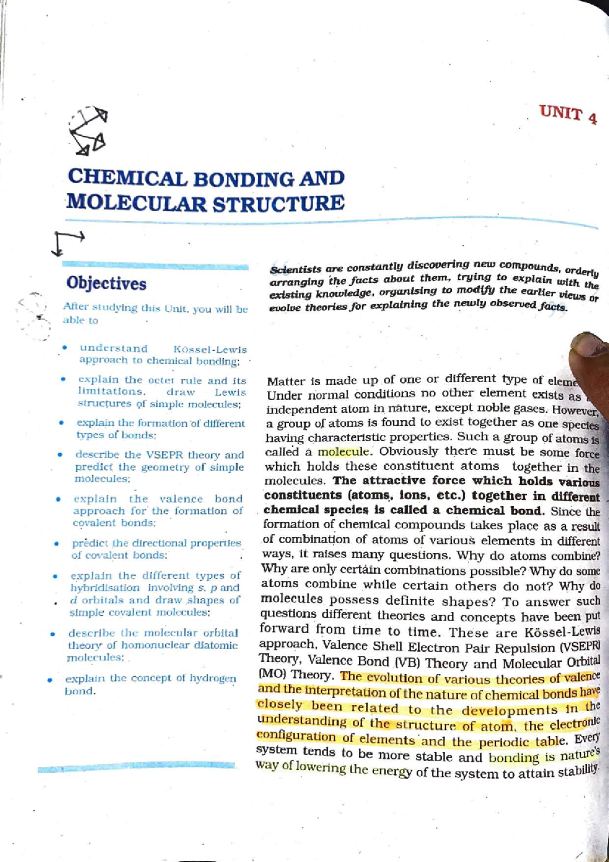 UNIT 4 CHEMICAL BONDING AND MOLECULAR STRUCTURE - SUMMARY - Studocu