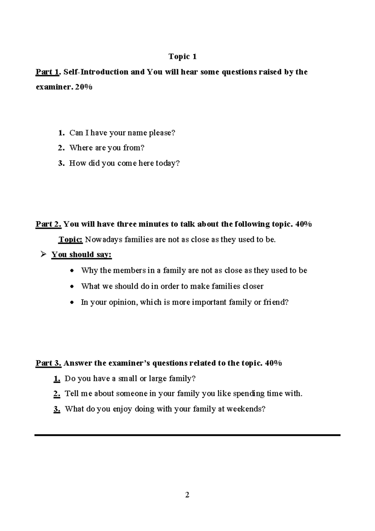 Speaking Level 4 FULL - Ôn IELTS: Topics & Questions Guide - Studocu