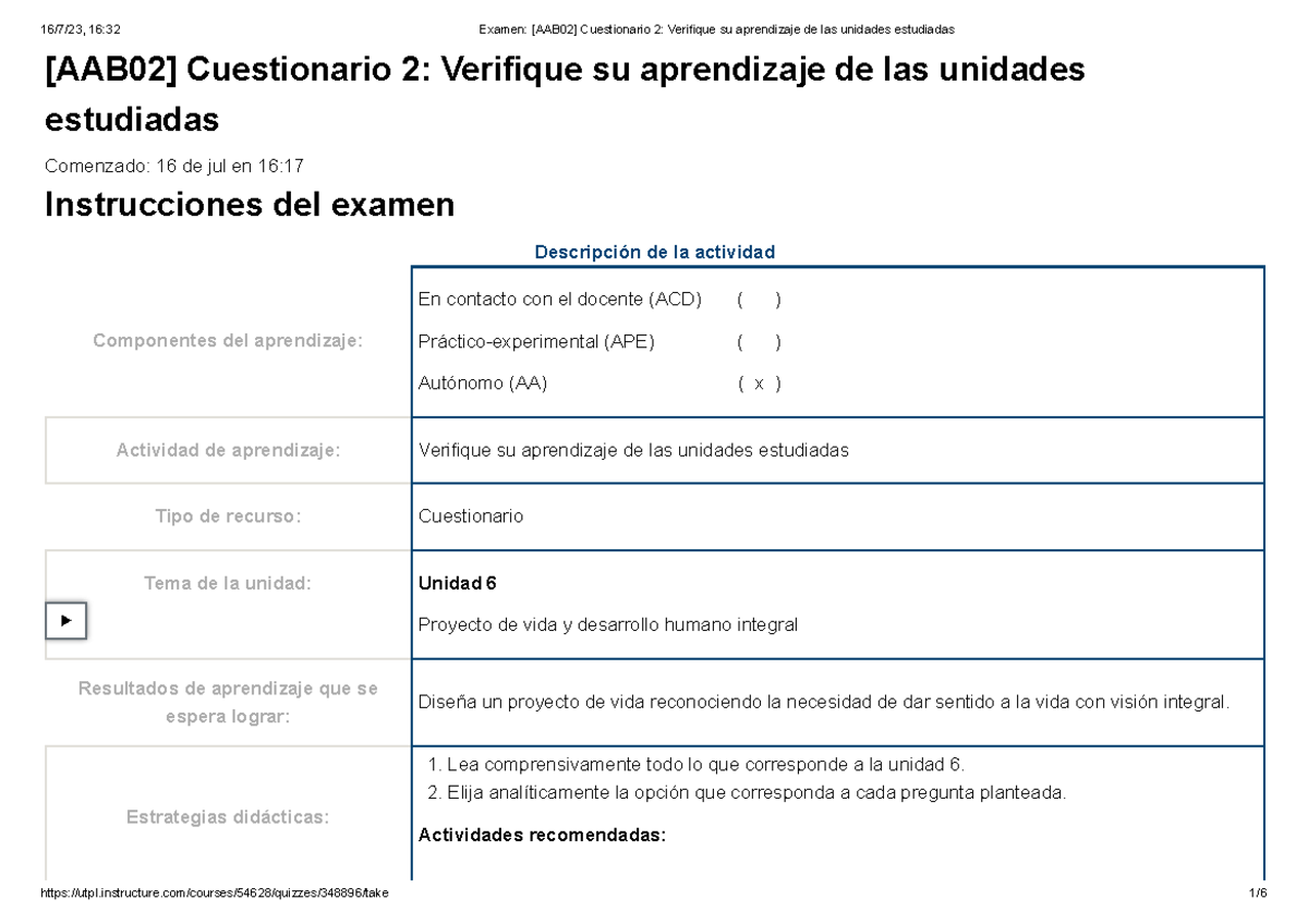 Examen [AAB02] Cuestionario 2 Verifique su aprendizaje de las unidades estudiadas - [AAB02 ...