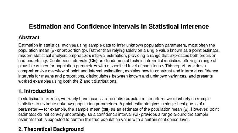 Estimation and Confidence Intervals in Statistical Inference (STAT 101 ...