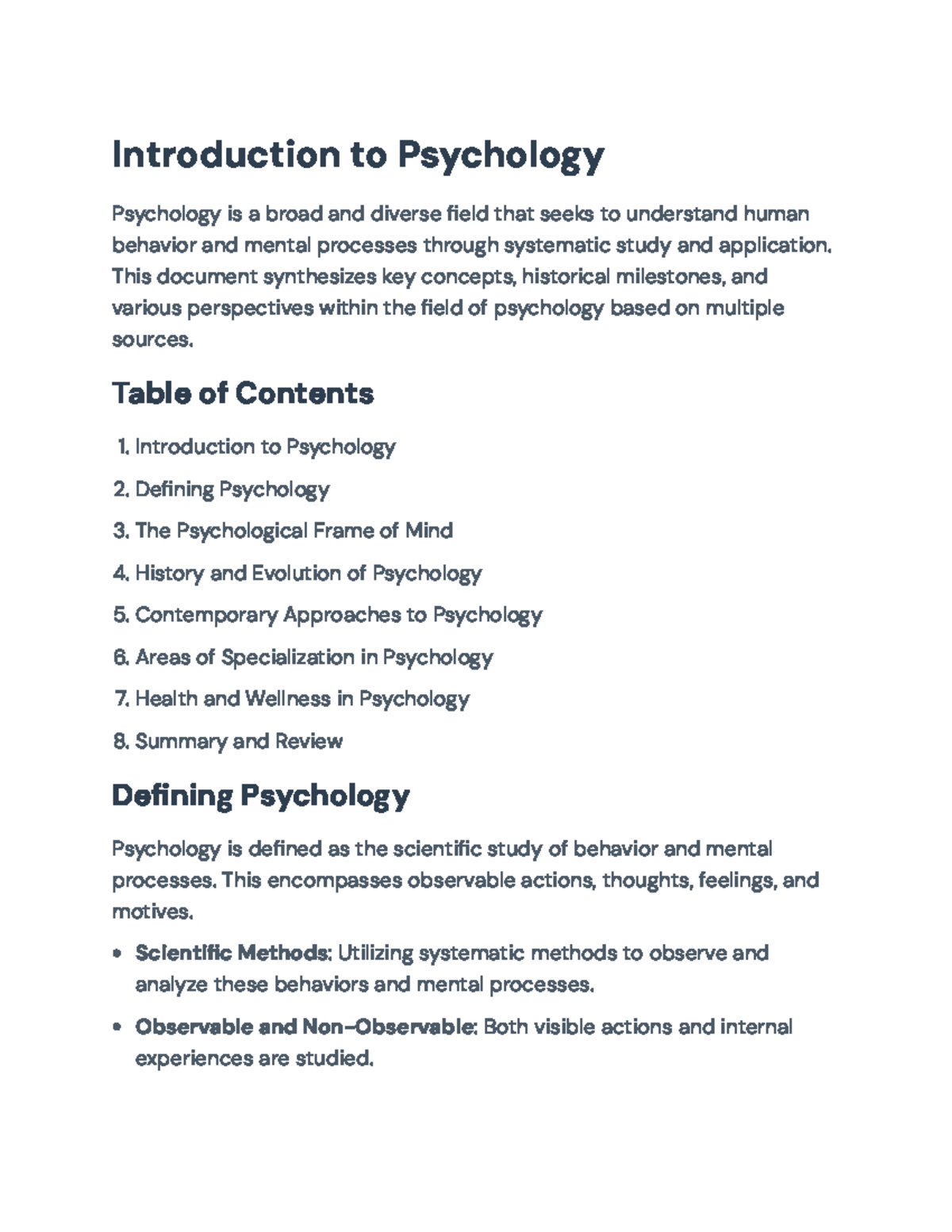 Introduction to Psychology: Key Concepts and Major Approaches ...