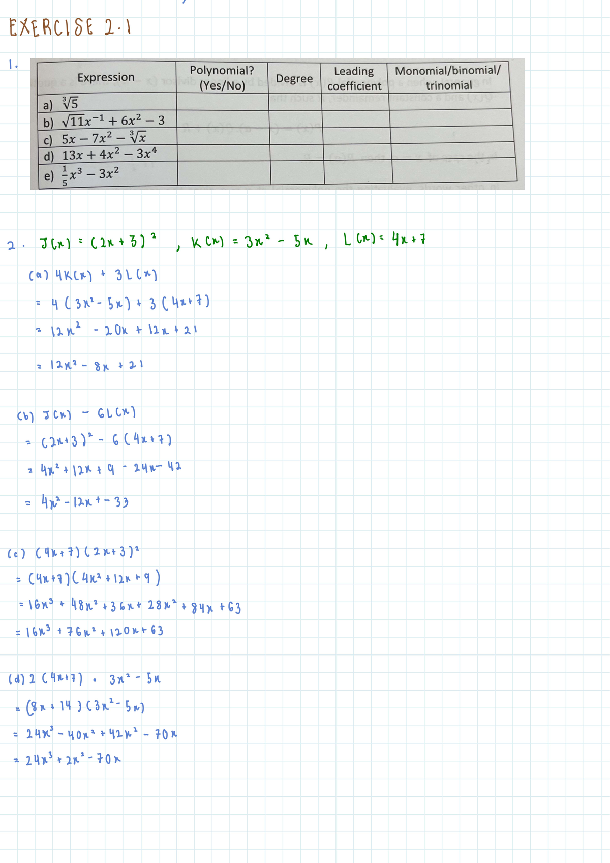 Maths Tuto 2.1 - 2.3: Polynomial Exercises and Solutions - Studocu
