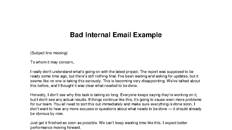 Bad Internal Email - Notes on Subject Line Issues - Studocu